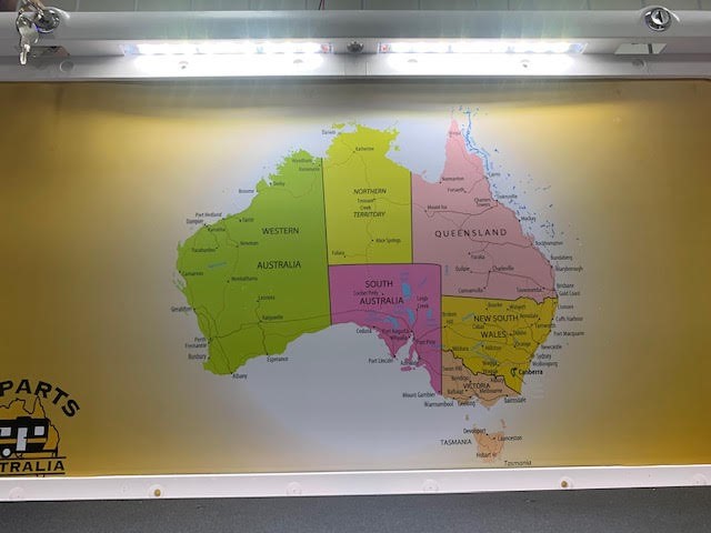 RVPA LED External Picnic Table - White with travel map - RV Parts Australia